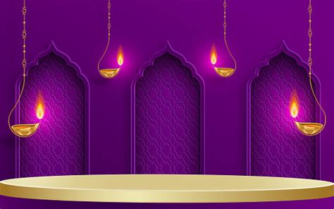 Diwali 또는 Deepavali 3d 연단 라운드 스테이지 스타일 인도의 조명 축제 기도하기에 대한 스톡 벡터 아트 및 기타 이미지 기도하기 도시를 벗어난 장면