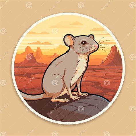 Cute Cartoon Mouse On Desert Floor Realistic Landscape With Soft Colors Stock Illustration