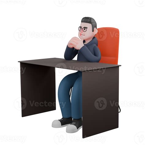 Professional Programmer 3d Cartoon A Male Programmer Is Sitting On An Office Chair Behind A