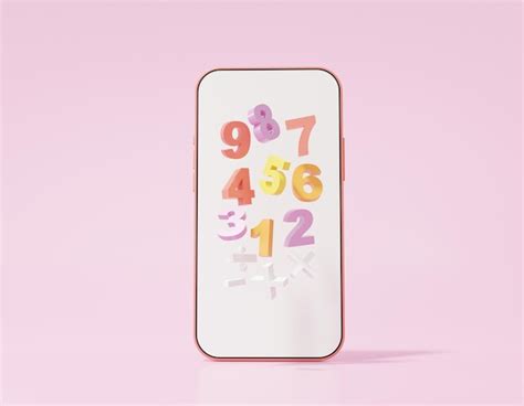 3d 렌더링 스마트폰 및 기본 수학 연산 기호 수학 더하기 빼기 곱하기 분홍색 배경에 숫자 나누기 수학 학습 교육 개념입니다 최소한의 만화 스타일 프리미엄 사진