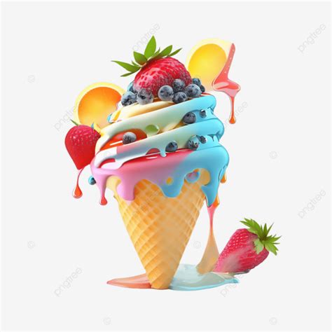 딸기 블루베리와 오렌지 과일 조각을 곁들인 알록달록 무지개 아이스크림 아이스크림 과일 신선한 Png 일러스트 및 Psd 이미지 무료 다운로드 Pngtree