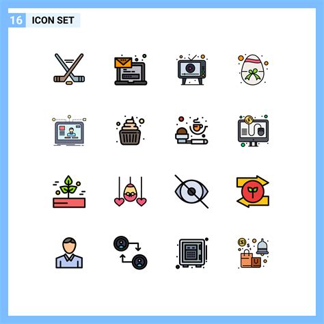 16 Universal Flat Color Filled Lines Set For Web And Mobile Applications Nature Egg Login Easter