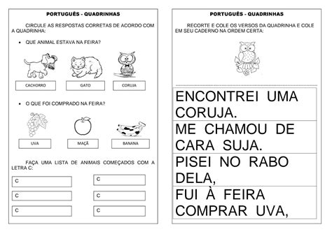 Atividades Quadrinhas Atividades Com Quadrinhas ~ Atividade Para