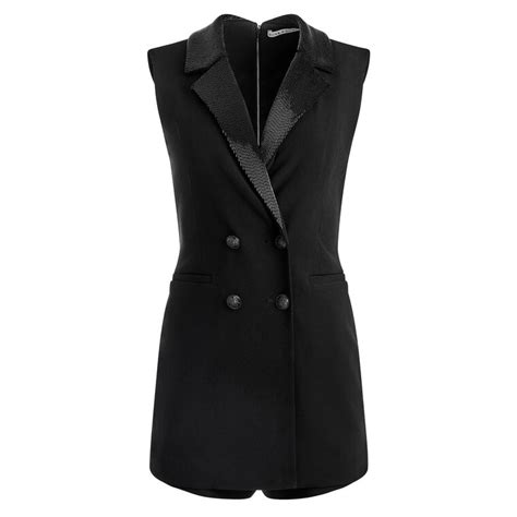 Alice Olivia Carlena Embellished Sleeveless Tuxedo Romper Tootsies