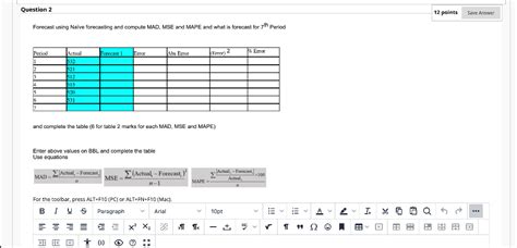 Solved Question 2 12 Points Save Answer Forecast Using Naive