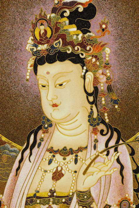 Dragon Riding Guanyin Bodhisattva Thangka Painting — Handmade Cloisonné