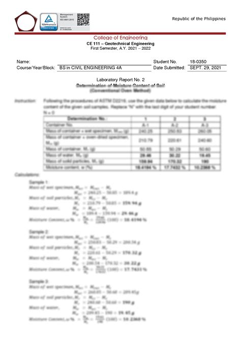 SOLUTION Determination Of Moisture Content Of Soil Laboratory Report Studypool