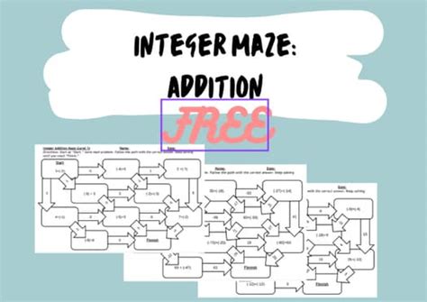 Free Integer Addition Maze Differentiated Math Center 3 Levels