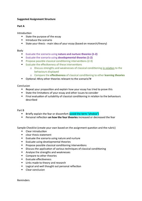 Assignment Structure Suggested Assignment Structure Part A
