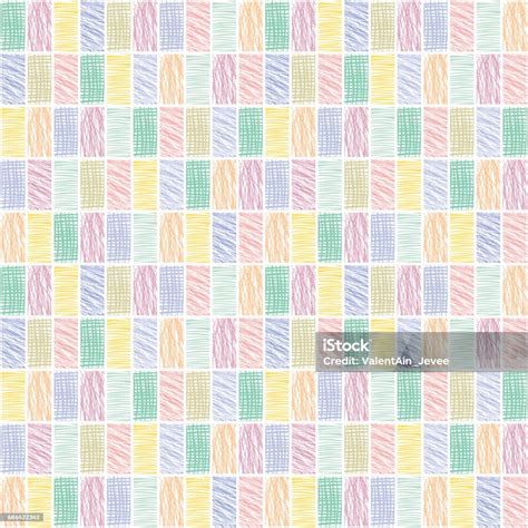 마름모 정사각형으로 원활한 벡터 기하학 패턴입니다 손 끝 없는 배경 질감된 기하학적 그림 그려 포장 웹 배경 벽지 파스텔 그래픽 일러스트 템플릿 검은색에 대한 스톡 벡터