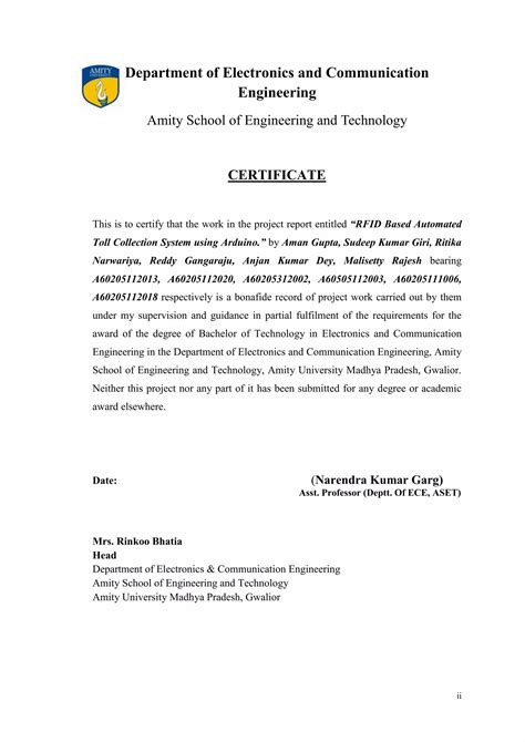 Project Report Rfid Based Automated Toll Collection System Using Arduino Amity University Pdf