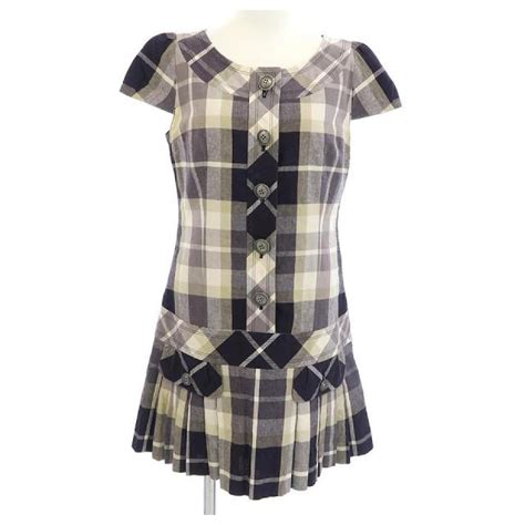 Burberry Blue Label Plaid Dress Beige Purple Cotton Polyester Ref Joli Closet