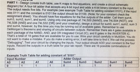 Solved Part 1 Design Create Truth Table Use K Maps To