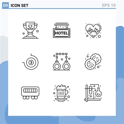 9 Universal Outlines Set For Web And Mobile Applications Penalty Handcuffs Pulse Timepiece Count