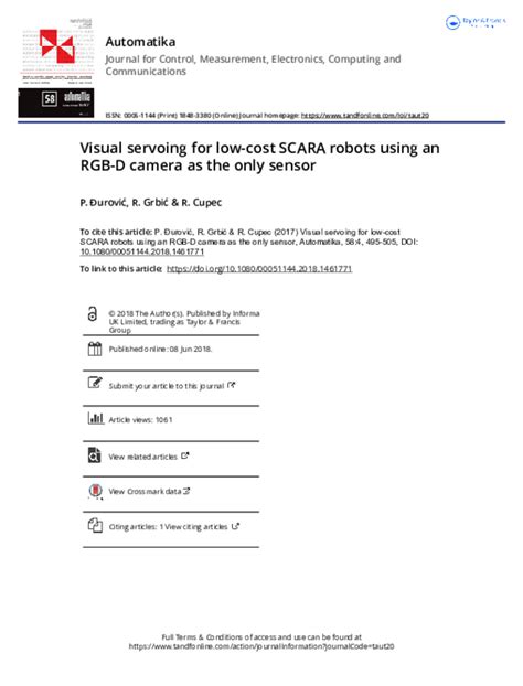 pdf visual servoing for low cost scara robots using an rgb d camera