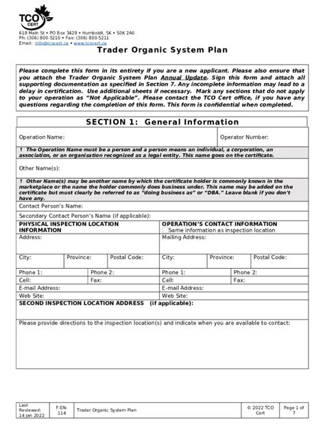 Organic System Plan Osp Doc Template Pdffiller