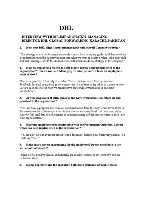 Dhl Interview Pdf Performance Appraisal Communication