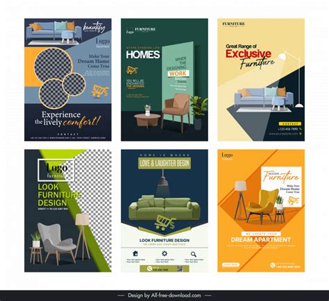 Furniture Flyer Templates Collection Elegant Design Vectors Images