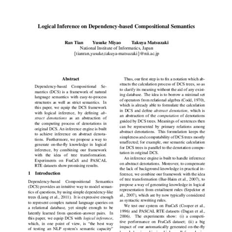 Logical Inference On Dependency Based Compositional Semantics Acl Anthology