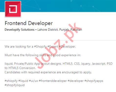 Frontend Developer Job 2020 In Lahore 2025 Job Advertisement Pakistan