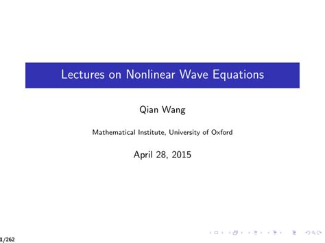 Nonlinear Wave Equations Lecture Notes University Level