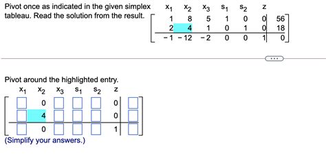 Solved Pivot Once As Indicated In The Given Simplex Tableau