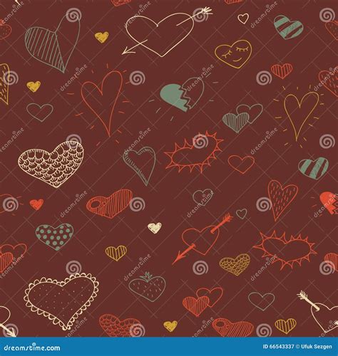 Vector Sketch Heart Seamless Pattern Design Stock Vector Illustration