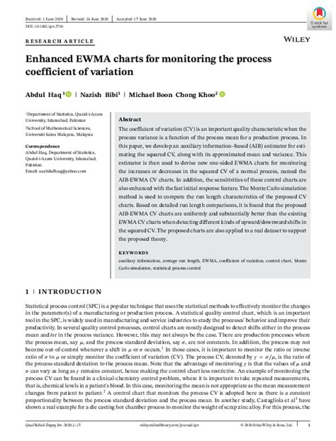 Pdf Enhanced Ewma Charts For Monitoring The Process Coefficient Of