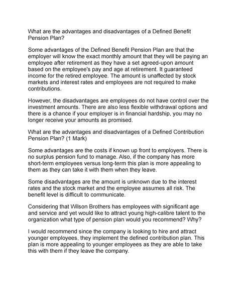 Discussion Post On Dc And Db What Are The Advantages And Disadvantages Of A Defined Benefit