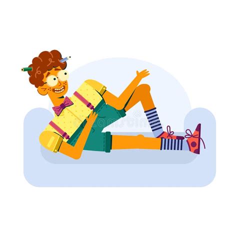 Laughing Guy In Shorts Lies On The Couch Stock Vector Illustration Of Person Poses 191179163