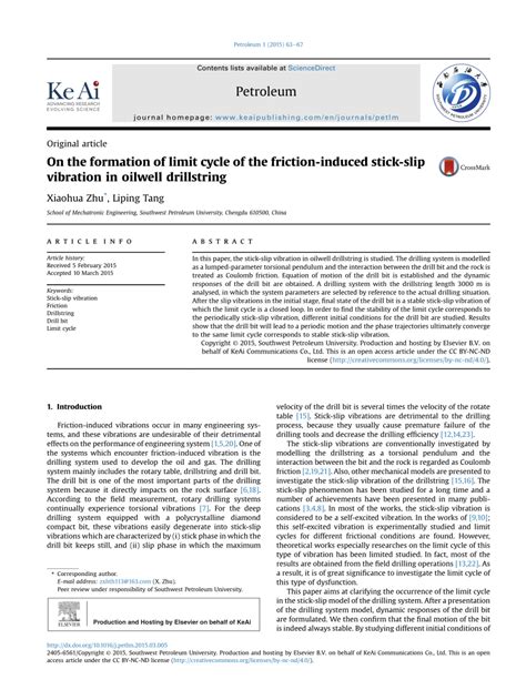 Pdf On The Formation Of Limit Cycle Of The Friction Induced Stick Slip Vibration In Oilwell