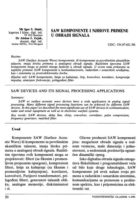 Pdf Saw Devices And Its Signal Processing Applications