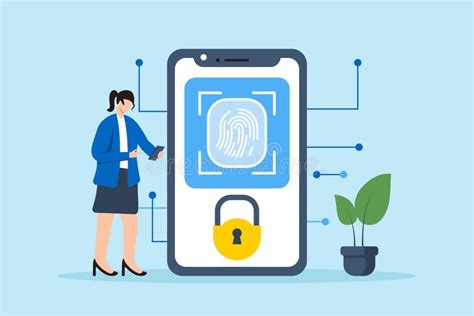 Flat Illustration Of Woman Using Biometric Authentication Methods Fingerprint Scanning To