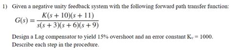 Solved Given A Negative Unity Feedback System With The
