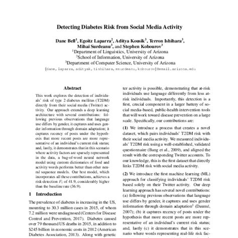 Detecting Diabetes Risk From Social Media Activity Acl Anthology