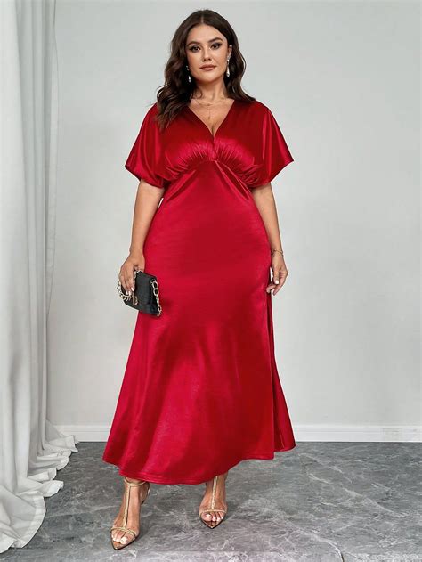 Vestido De Mangas De Morcego De Cor Sólida Elegante Para Tamanhos