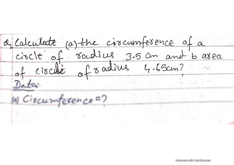 SOLUTION Calculate The Circumference Of A Circle Of Radius And Area Of Circle Of Radius From