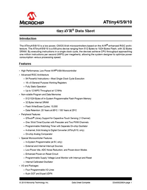 Attiny9 Attiny4 Cmos 8 Bit Microcontroller Microchip