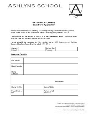 Fillable Online EXTERNAL BabeS Sixth Form Application Personal Details Fax Email Print