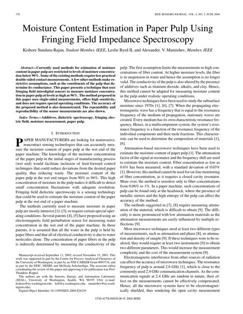 Pdf Moisture Content Estimation In Paper Pulp Using Fringing Field Impedance Spectroscopy