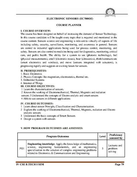 Iv Cse Handbook Sem 1 Cse 21 22 79 104 Es Electronic Sensors Ec700oe