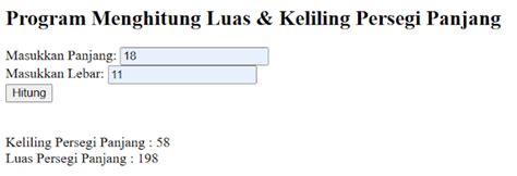 Program Luas Dan Keliling Persegi Panjang Dengan Php Dan Html Input Type