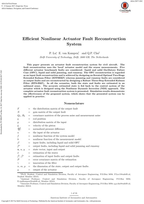 Pdf Efficient Nonlinear Actuator Fault Reconstruction System
