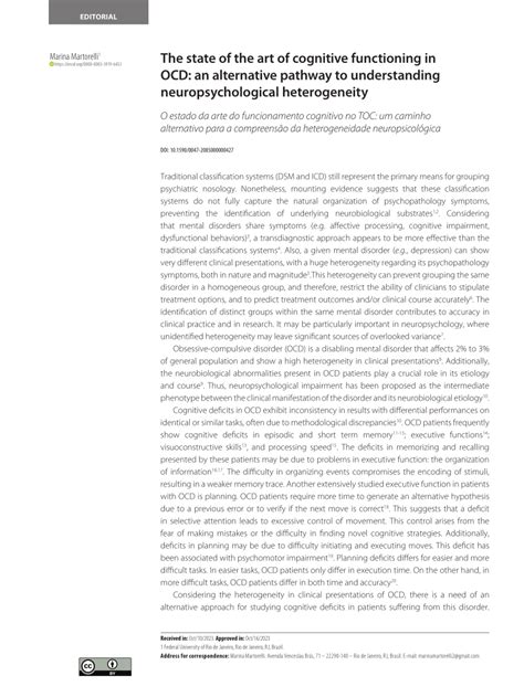 Pdf The State Of The Art Of Cognitive Functioning In Ocd An