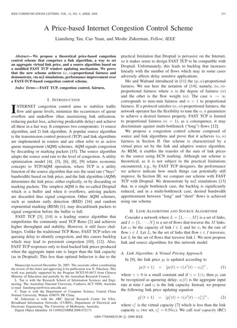 Pdf A Price Based Internet Congestion Control Scheme