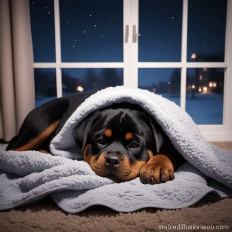 Rottweiler Puppy Sleeping Cozy Winter Night | Stable Diffusion Online