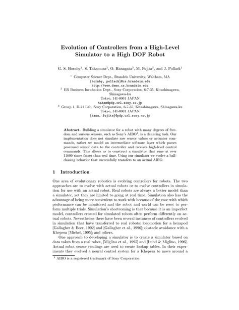 Pdf Evolution Of Controllers From A High Level Simulator To A High Dof Robot