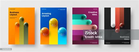 고립 된 사실적 구 잡지 표지 일러스트 세트 추상 엽서 벡터 디자인 개념 컬렉션 A4 용지에 대한 스톡 벡터 아트 및 기타