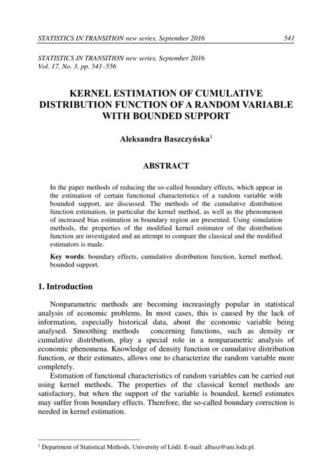 Pdf Kernel Estimation Of Cumulative Distribution Function Of A Random Variable With Bounded