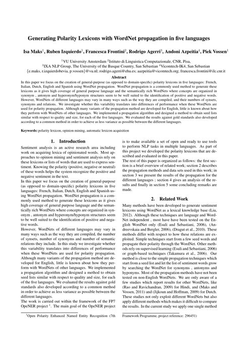 Pdf Generating Polarity Lexicons With Wordnet Propagation In 5 Languages